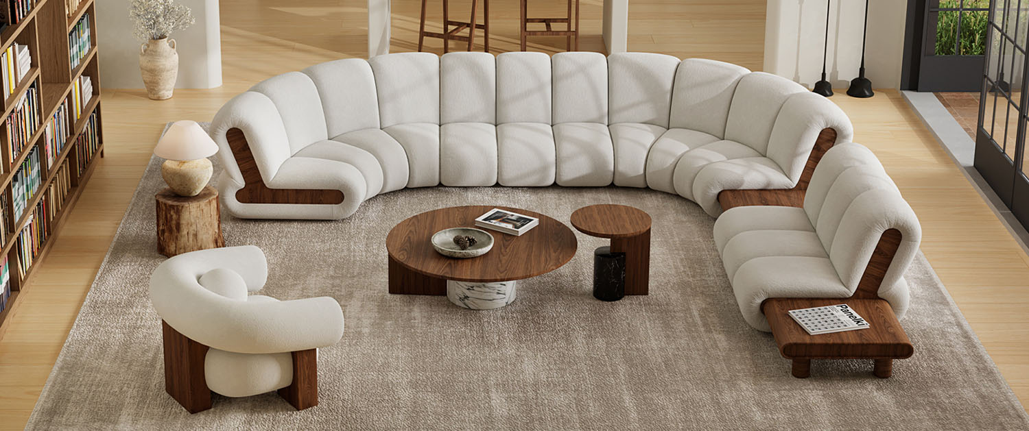 Minimalist Curved Modular Sectional Sofa Six Seater Upholstered Long Sofa for Living Room - Buy ...